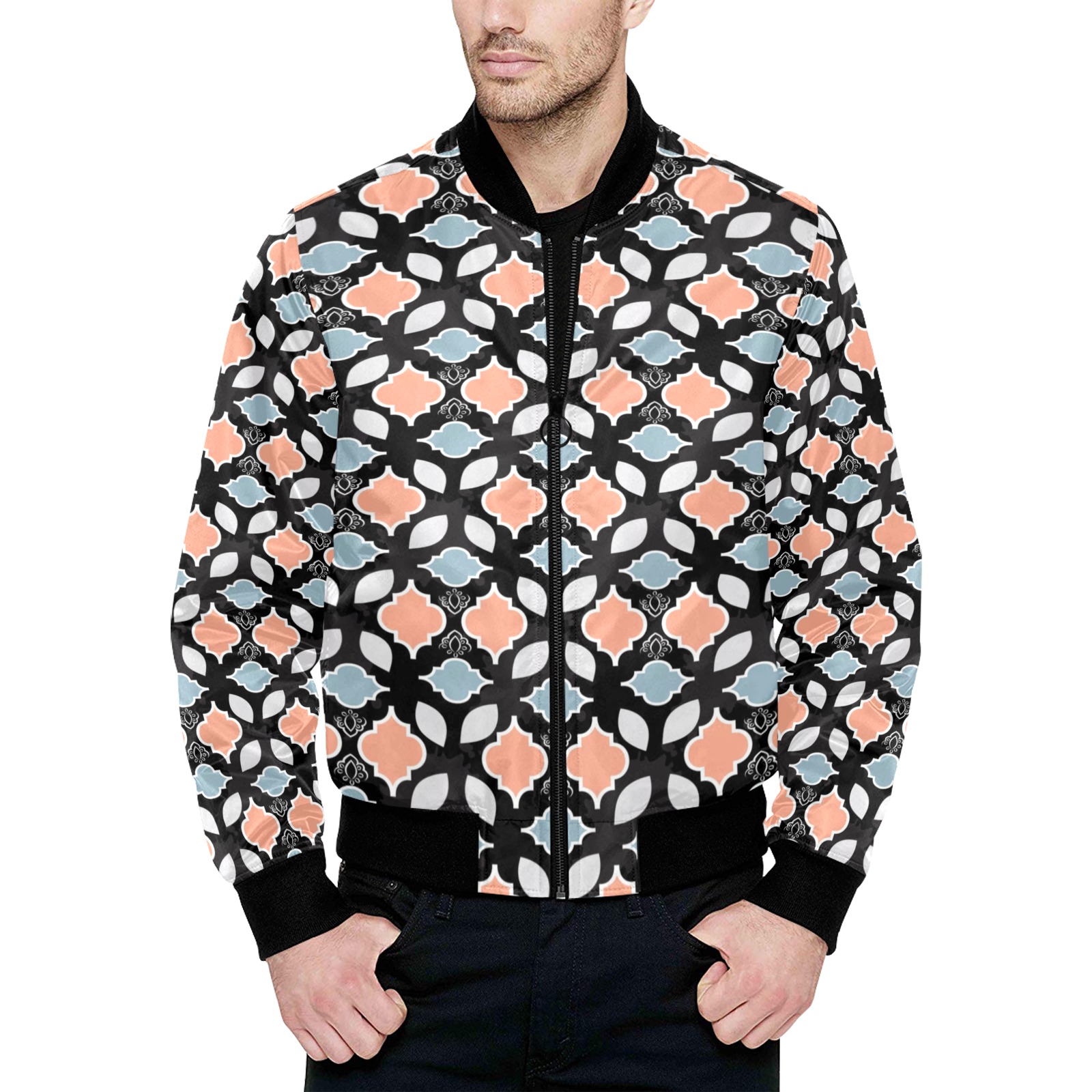 arabic design All Over Print Quilted Bomber Jacket for Men (Model H33 ...