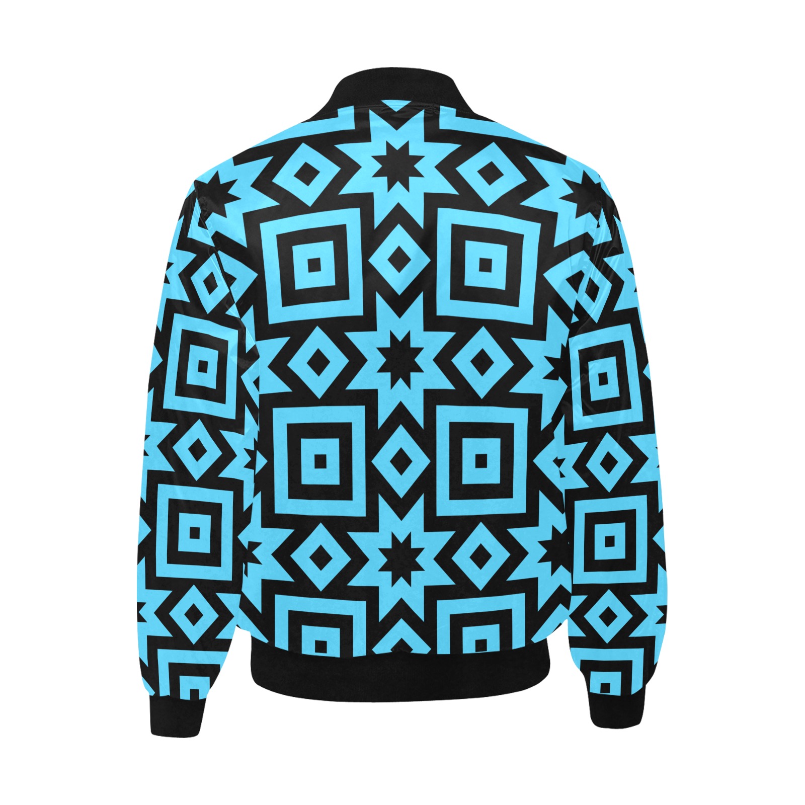 Blue/Black Geometric Pattern All Over Print Quilted Bomber Jacket for ...