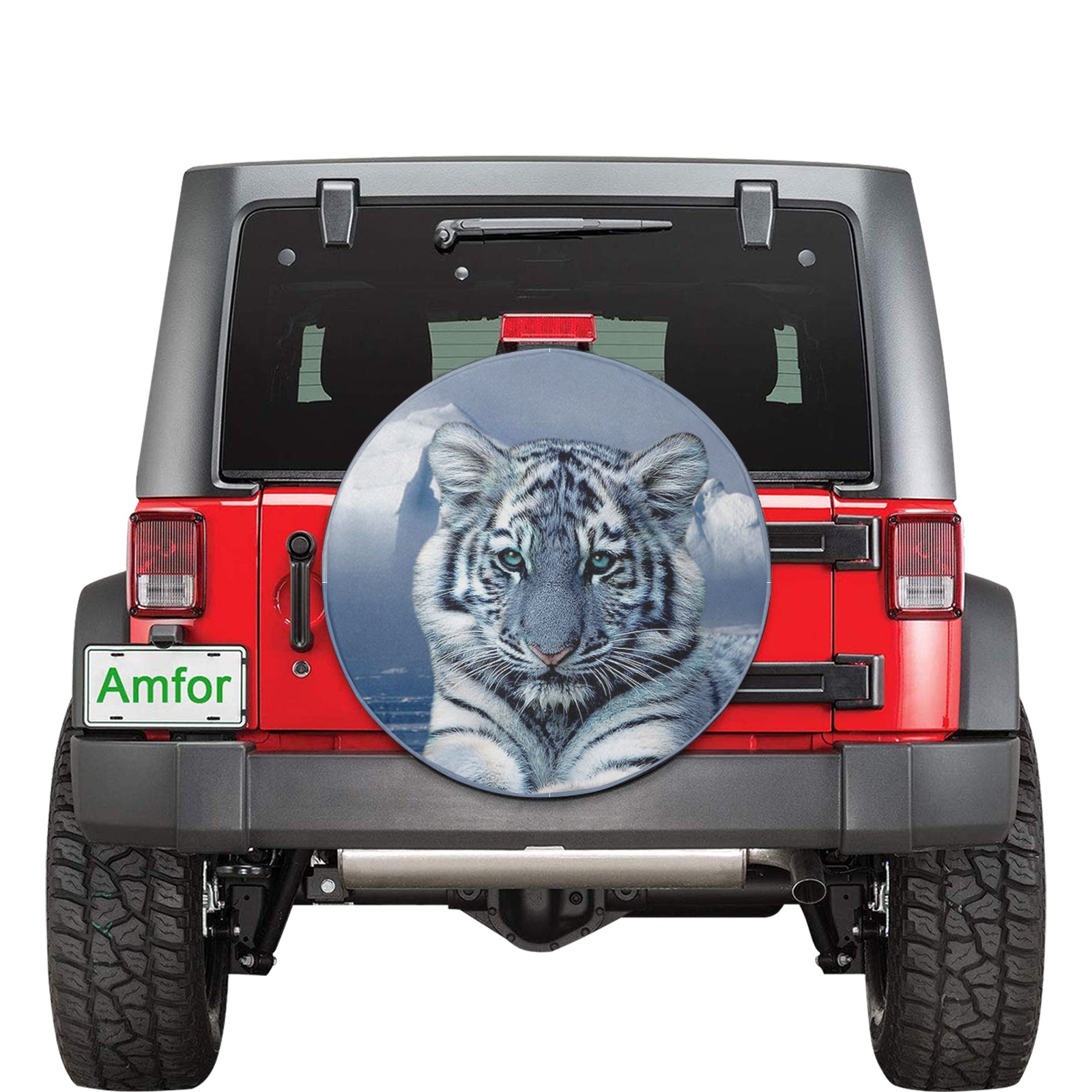 Blue White Tiger 30 Inch Spare Tire Cover | ID: D5529585