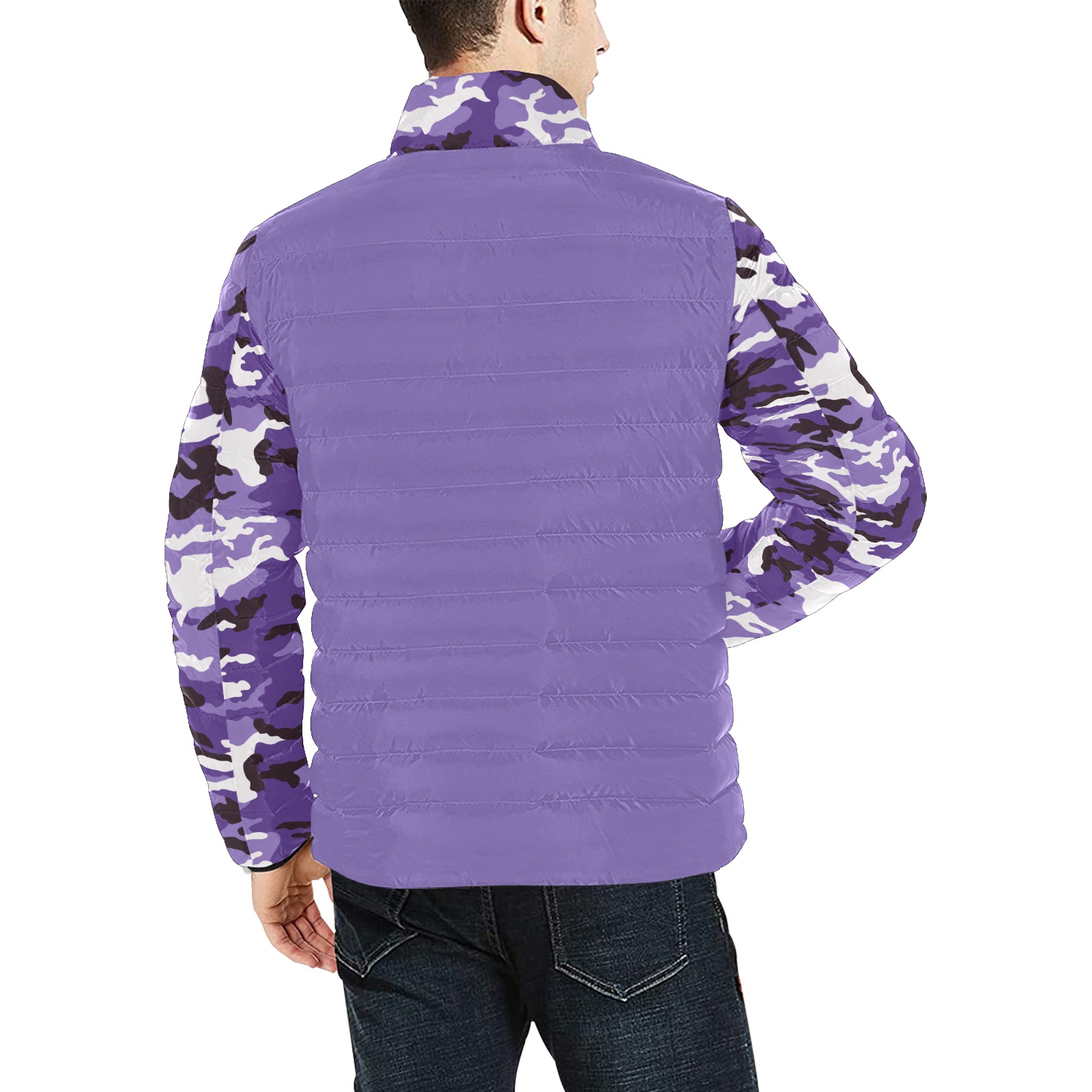 Deep Mauve ERDL Camouflage Men's Stand Collar Padded Jacket (Model H41) | ID: D5489459